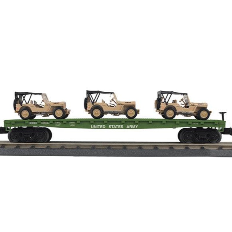 MTH Railking 30-70124D U.S. Army Flat Car w/(2) Willys Transport ...